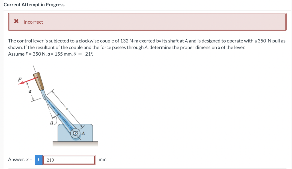 Solved The control lever is subjected to a clockwise couple | Chegg.com