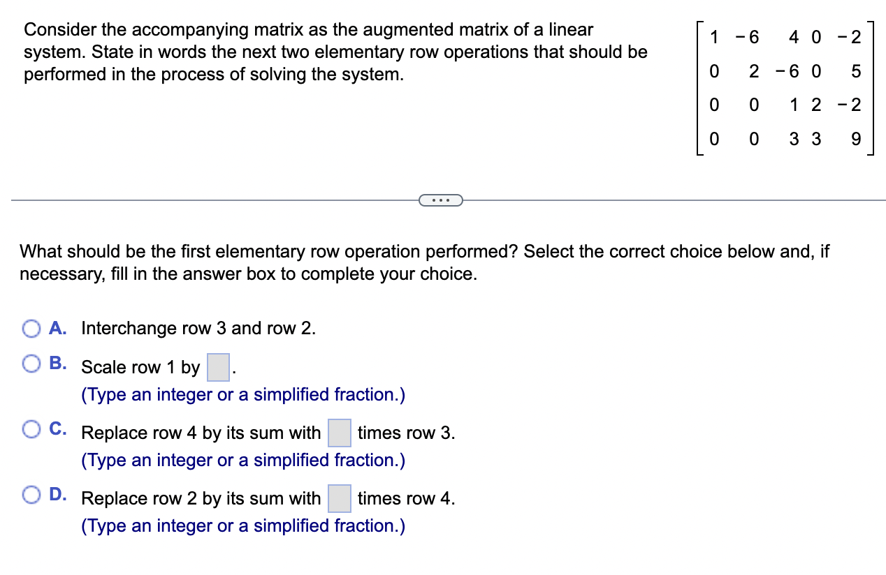 Solved What should be the first elementary row operation | Chegg.com