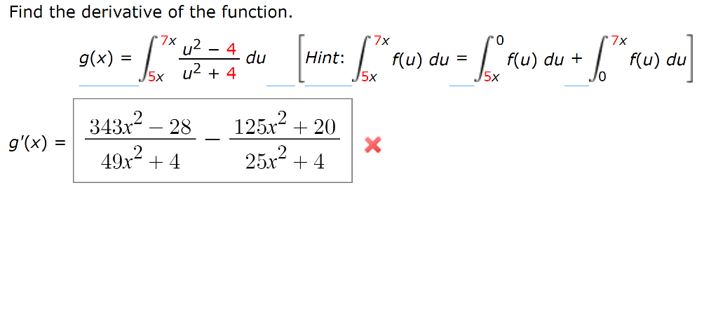 Solved Find The Derivative Of The Function 7x 0 G X U2