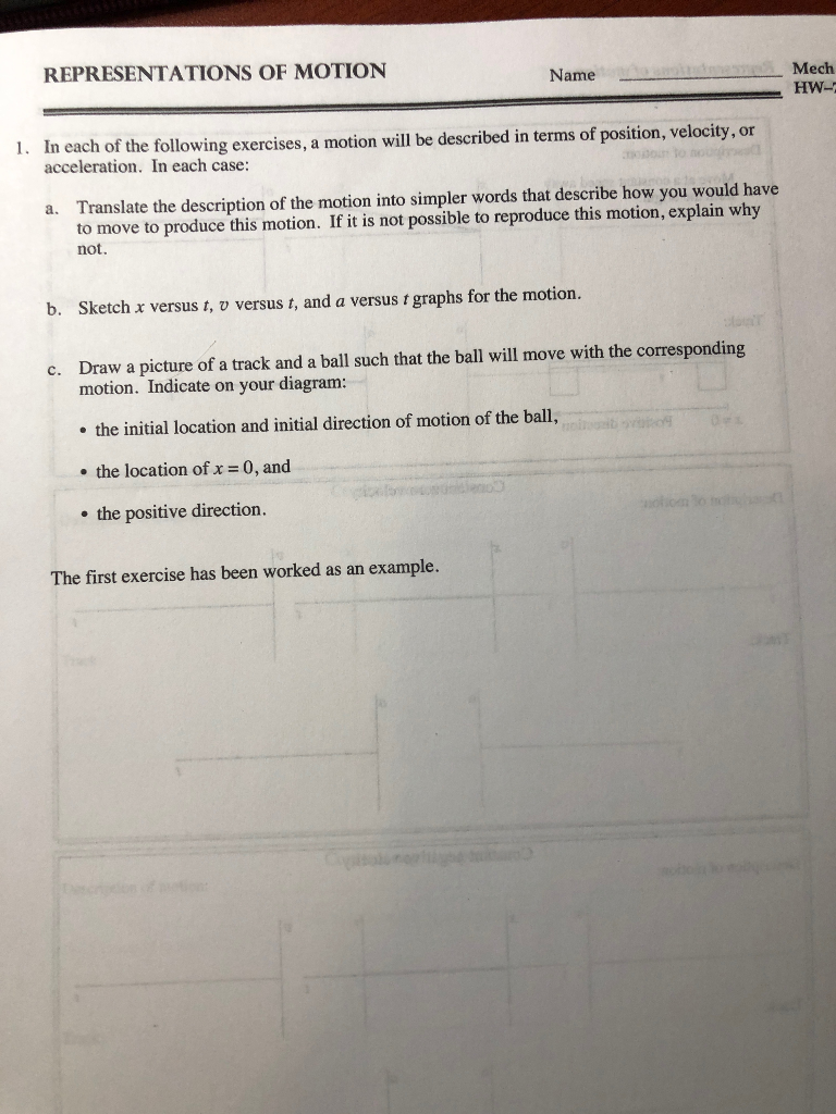 Solved REPRESENTATIONS OF MOTION Mech HW- Name In each of | Chegg.com
