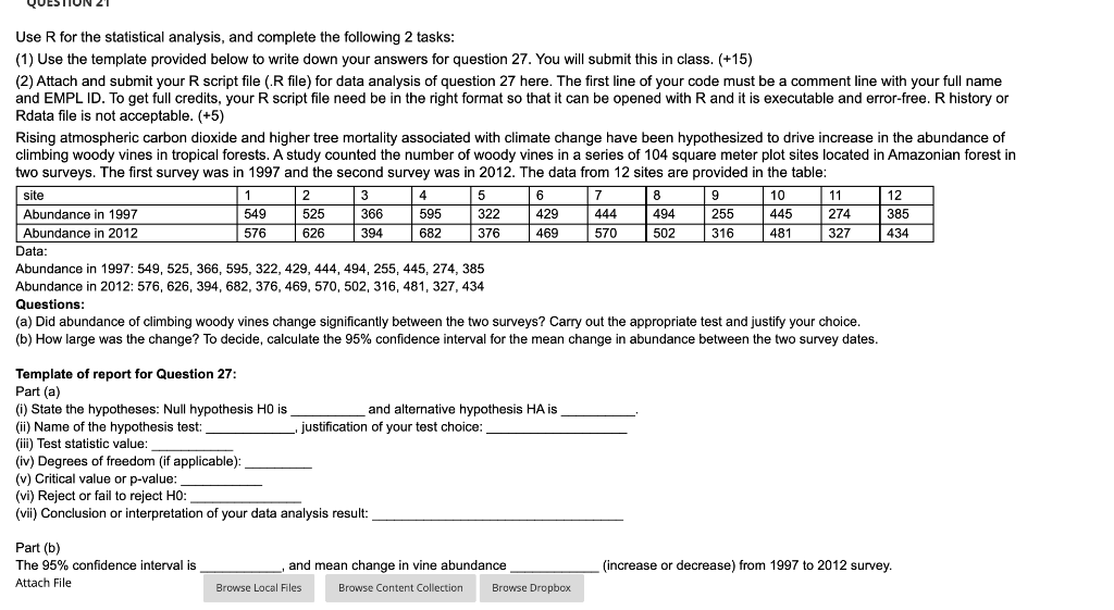 Solved Use R for the statistical analysis, and complete the | Chegg.com