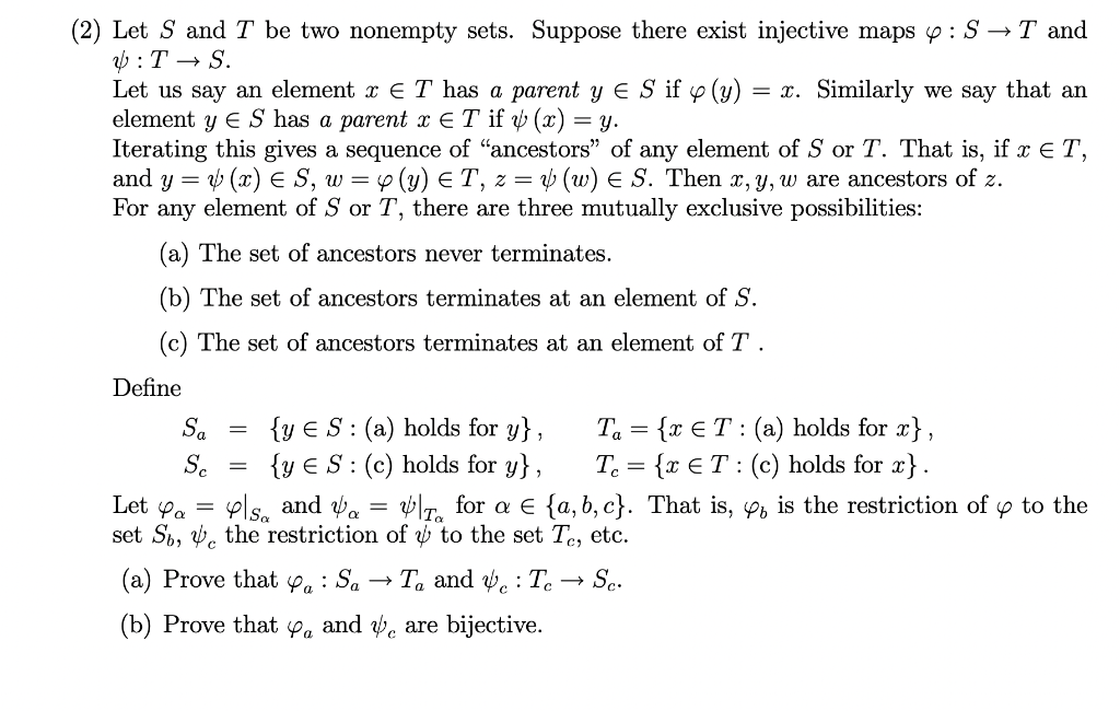 Solved 2) Let S and T be two nonempty sets. Suppose there | Chegg.com