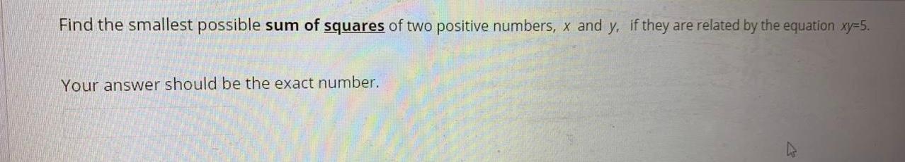 Solved Find the smallest possible sum of squares of two | Chegg.com
