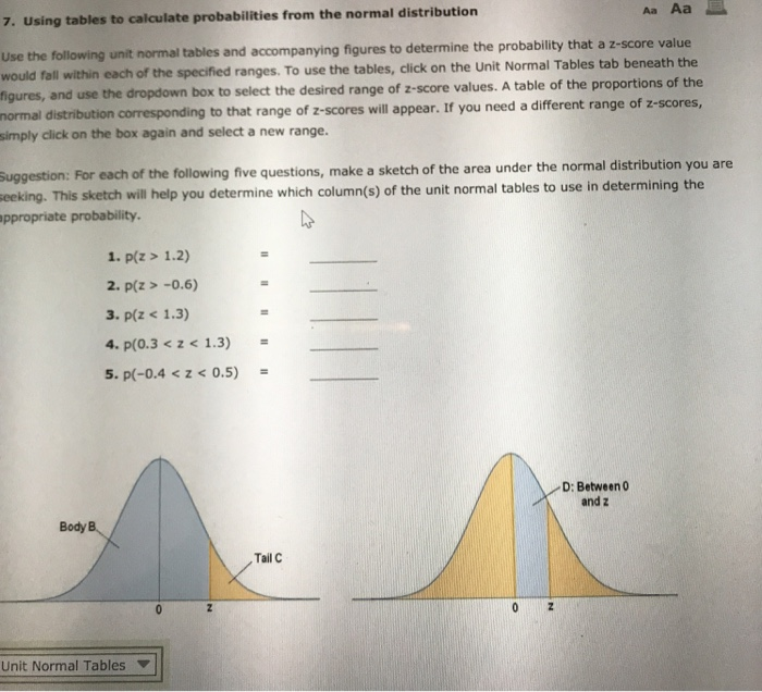 Solved Aa Aa 7. Using tables to calculate probabilities from | Chegg.com