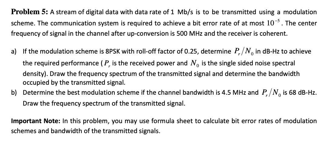 Problem 5: A stream of digital data with data rate of | Chegg.com