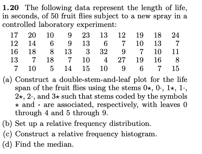 Solved 1.20 The following data represent the length of life, | Chegg.com
