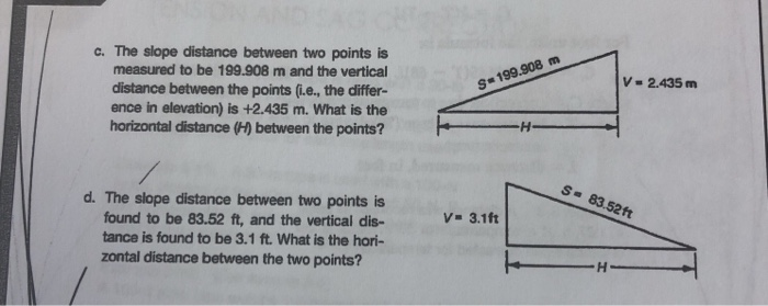 Solved c. The slope distance between two points is measured | Chegg.com