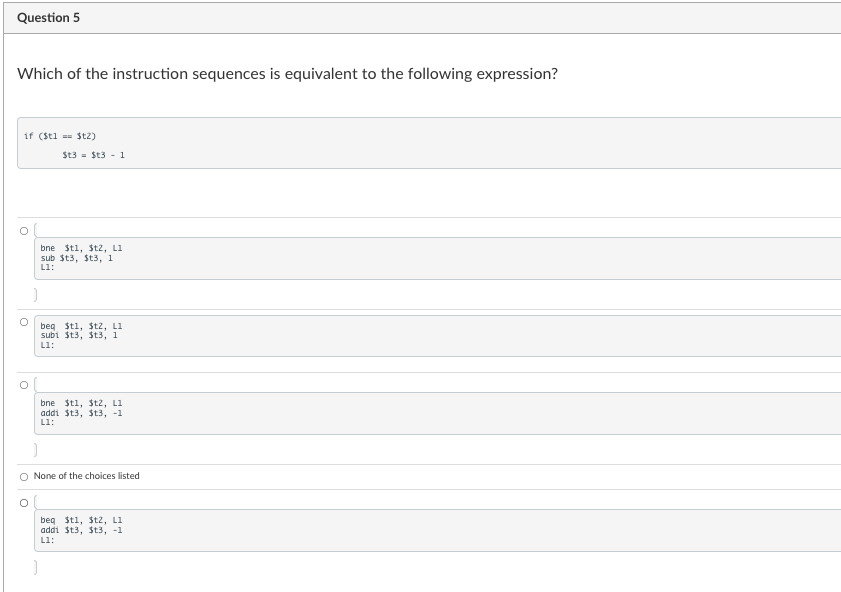 Solved Question 5 Which of the instruction sequences is | Chegg.com