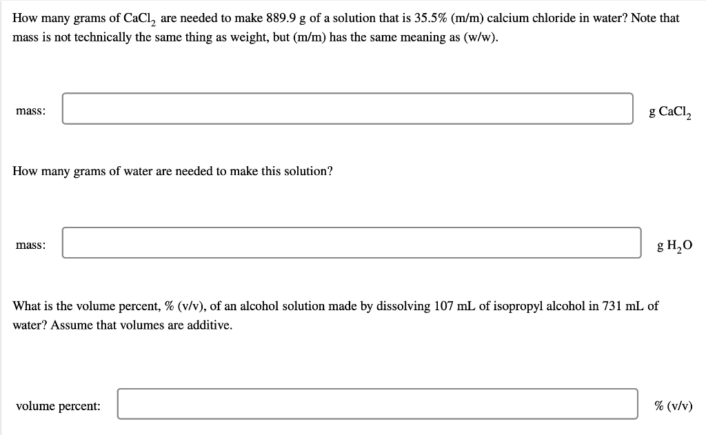 Solved How many grams of CaCl, are needed to make 889.9 g of | Chegg.com