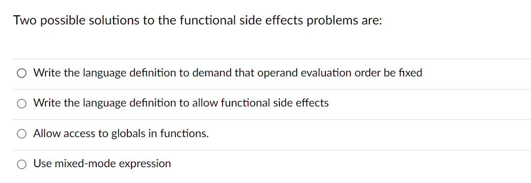 Solved Two possible solutions to the functional side effects | Chegg.com