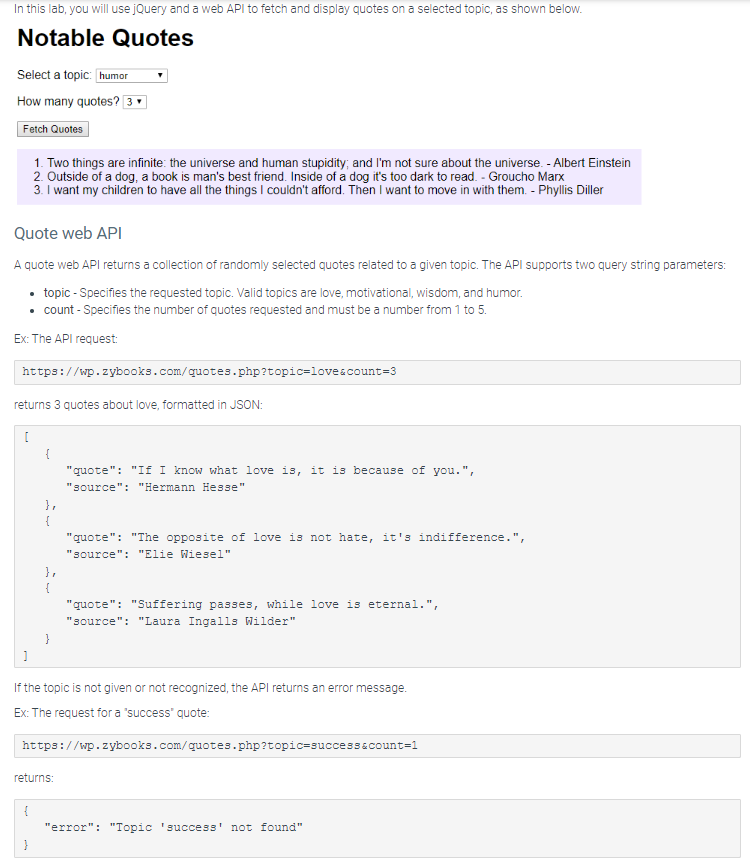 Solved In this lab, you will use jQuery and a web API to | Chegg.com
