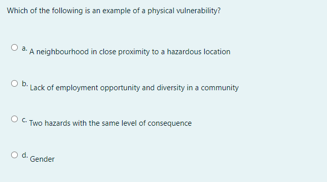 Solved Which of the following is an example of a physical | Chegg.com