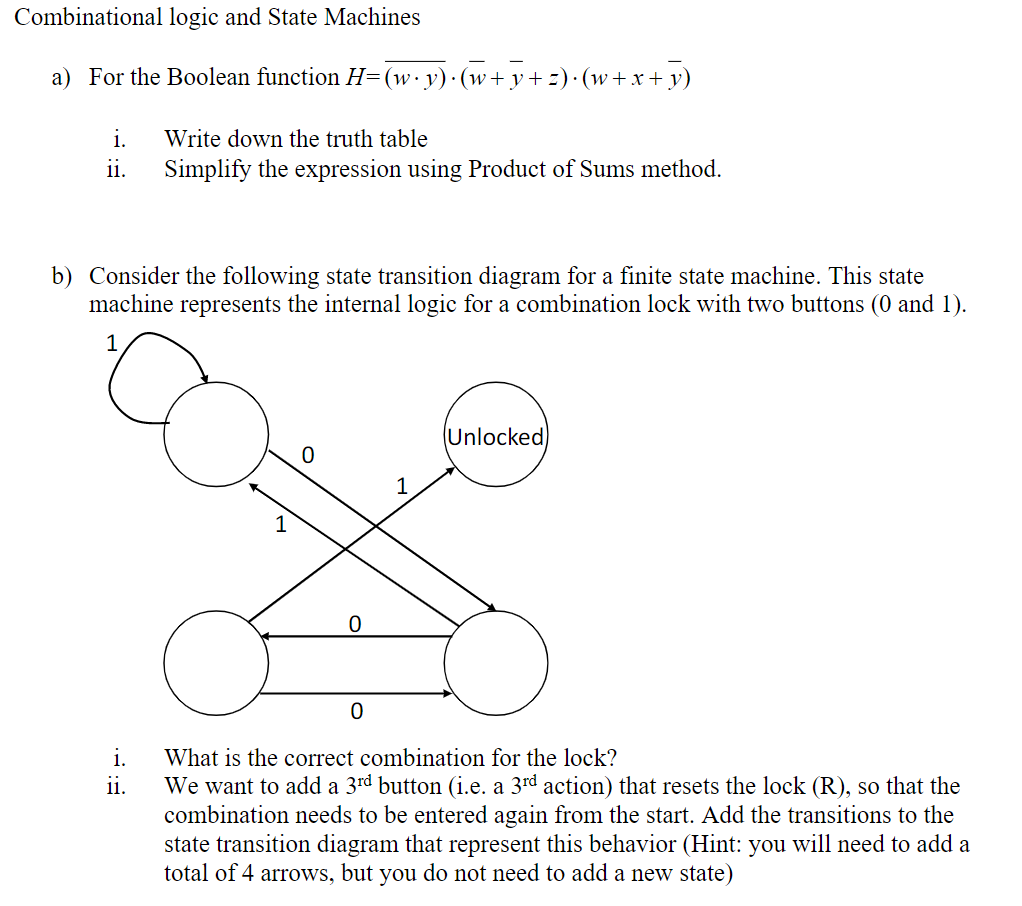 Solved Combinational logic and State Machines a) For the | Chegg.com