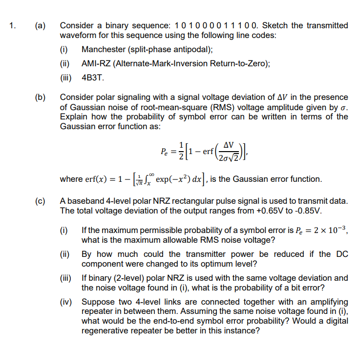1. (a) Consider a binary sequence: 101000011100. | Chegg.com