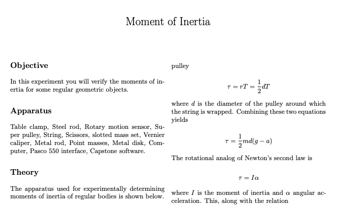 Solved Moment of Inertia rT = d. Objective pulley In this | Chegg.com
