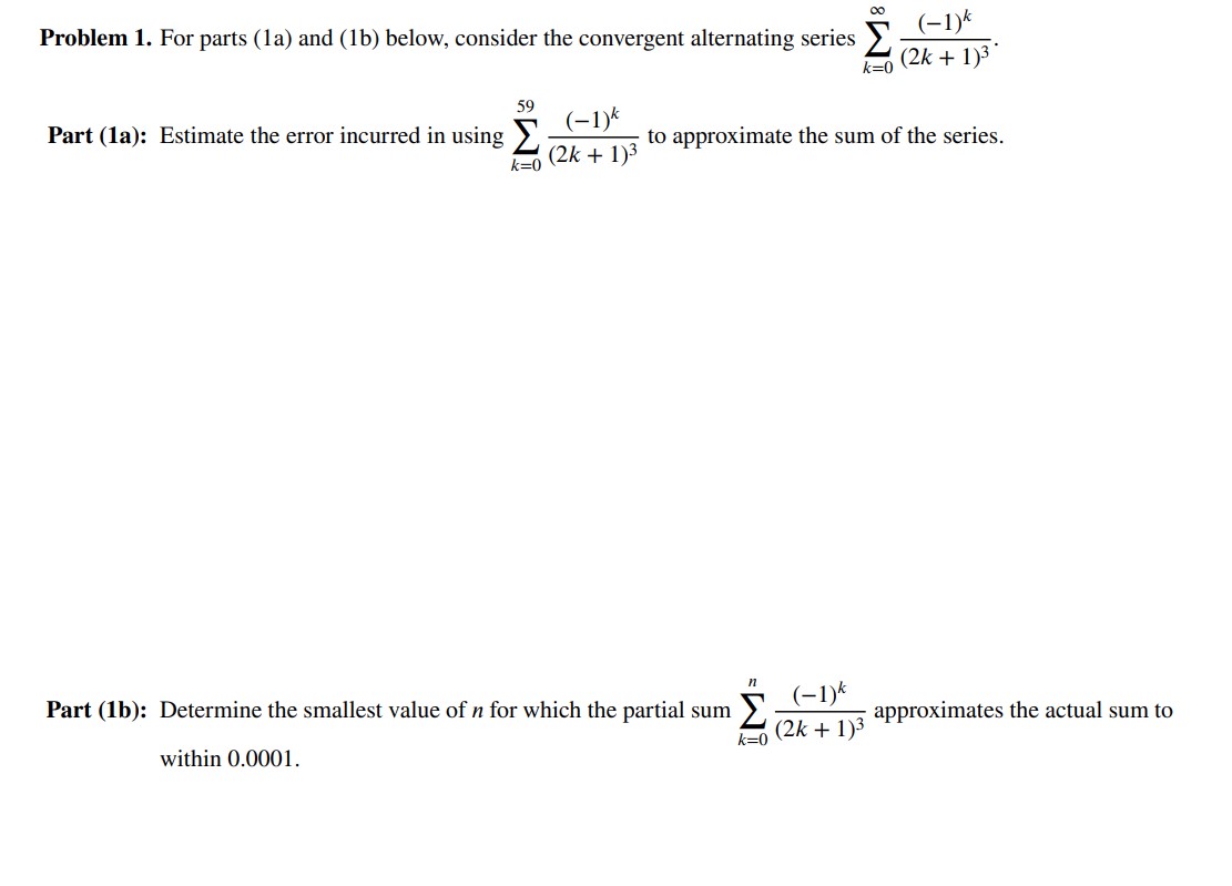Solved Problem 1. For parts (1a) and (1b) below, consider | Chegg.com
