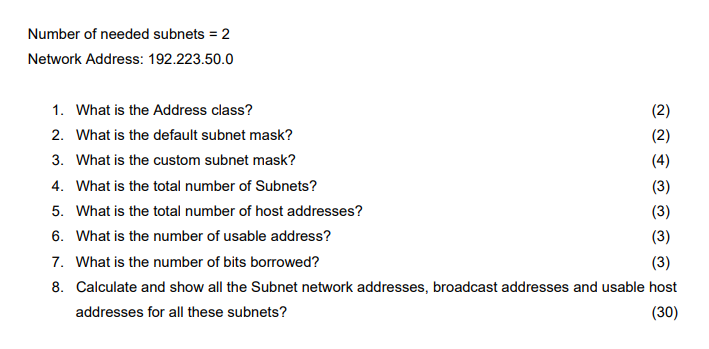 Solved Number Of Needed Subnets 2 Network Address