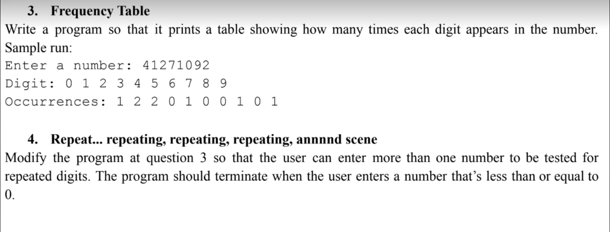 Solved 3. Frequency Table Write a program so that it prints | Chegg.com