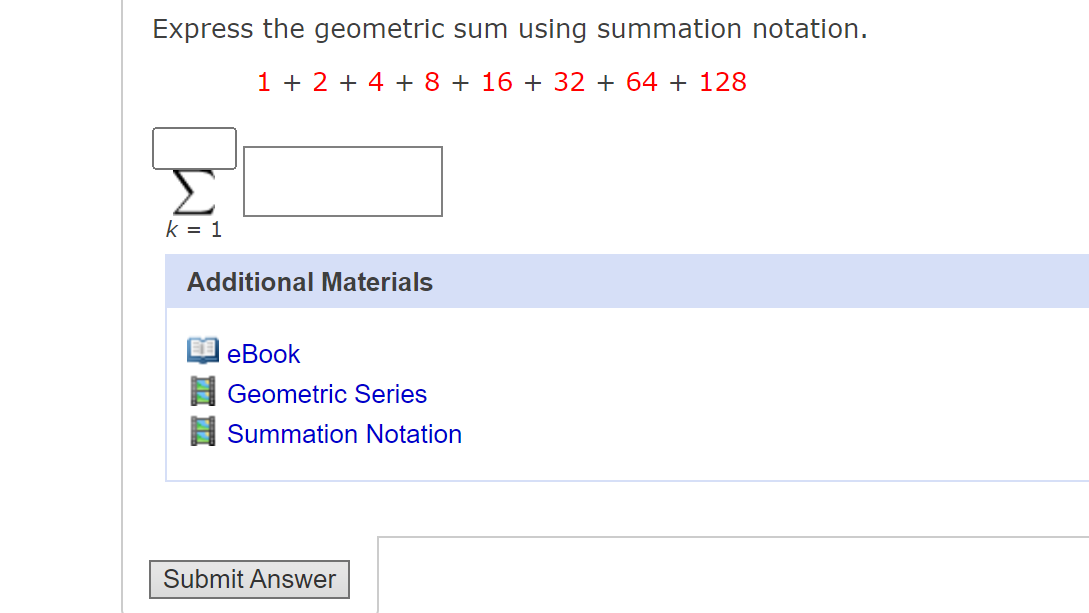 Solved Express the geometric sum using summation notation. 1 | Chegg.com