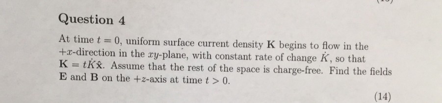 Solved Question4 At time t 0, uniform surface current | Chegg.com