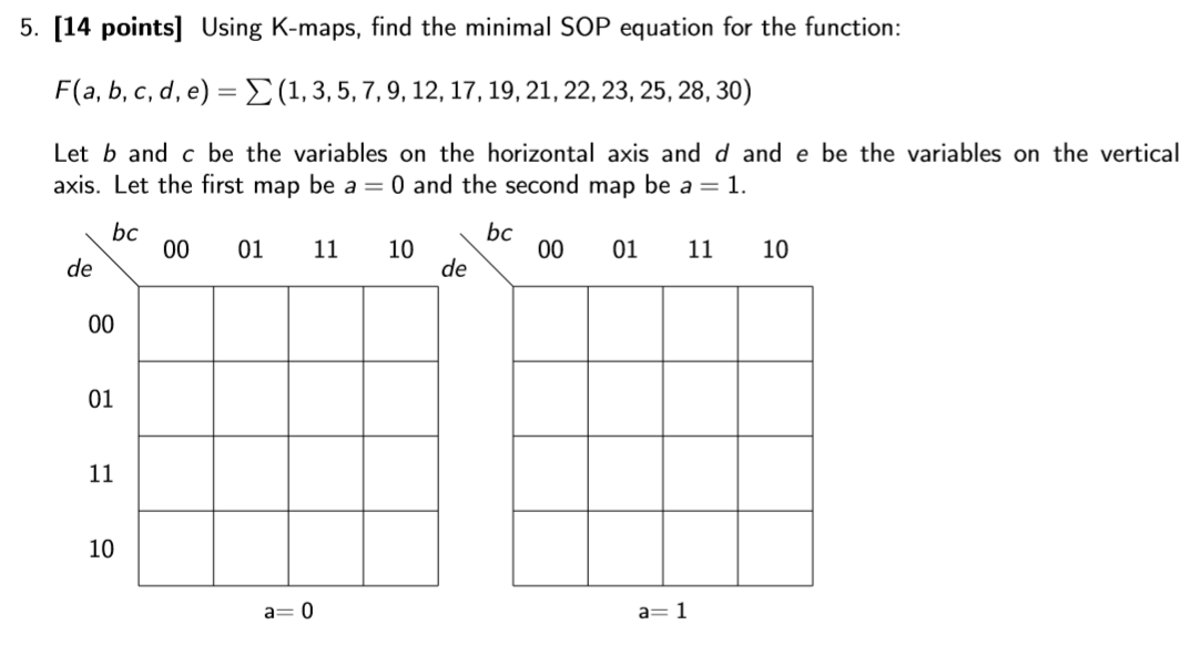 Solved 5. (14 points] Using K-maps, find the minimal SOP | Chegg.com