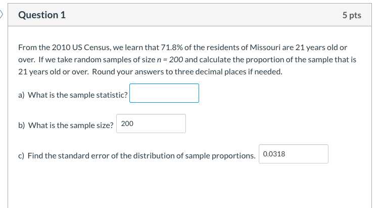 Solved Question 1 5 pts From the 2010 US Census, we learn | Chegg.com