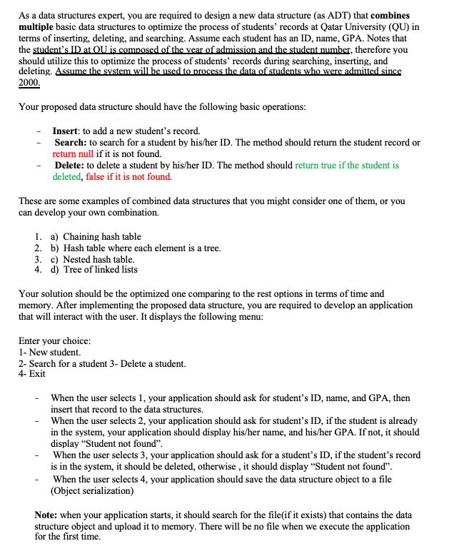 Solved As a data structures expert, you are required to | Chegg.com