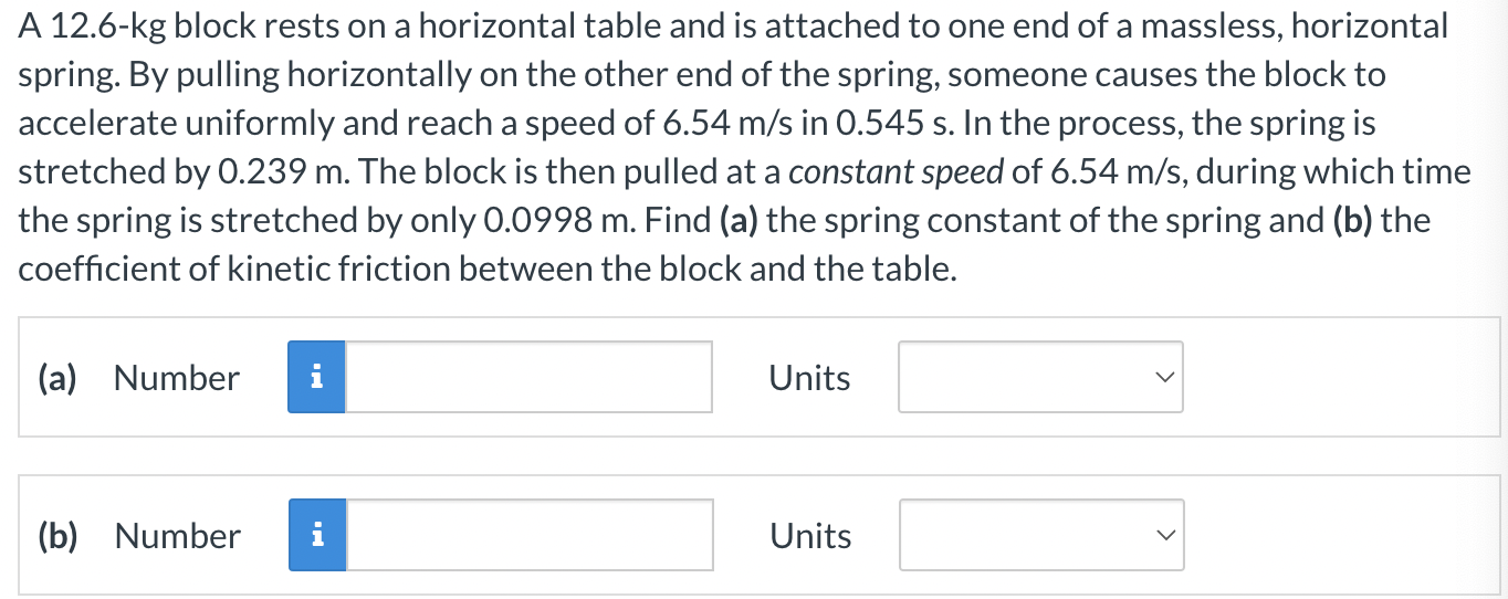 Solved A 12.6-kg block rests on a horizontal table and is | Chegg.com