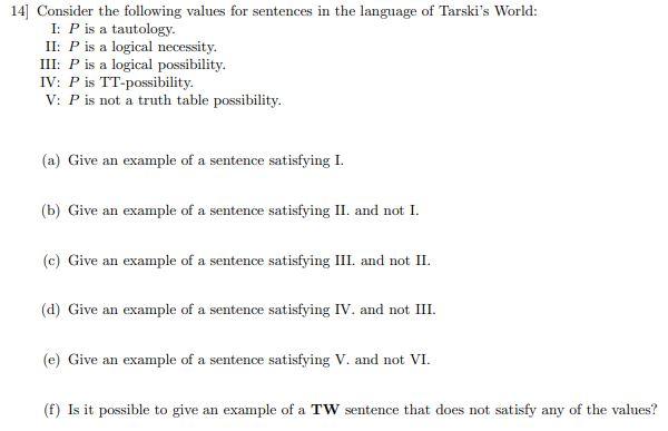 14] Consider the following values for sentences in | Chegg.com