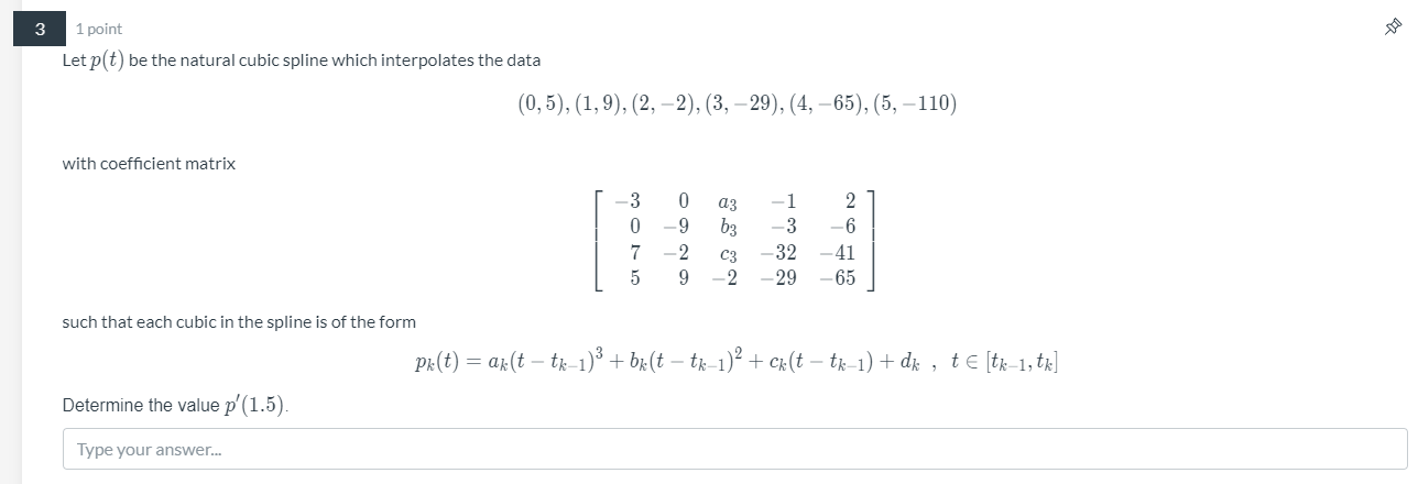 Solved 3 1 point Let p(t be the natural cubic spline which | Chegg.com