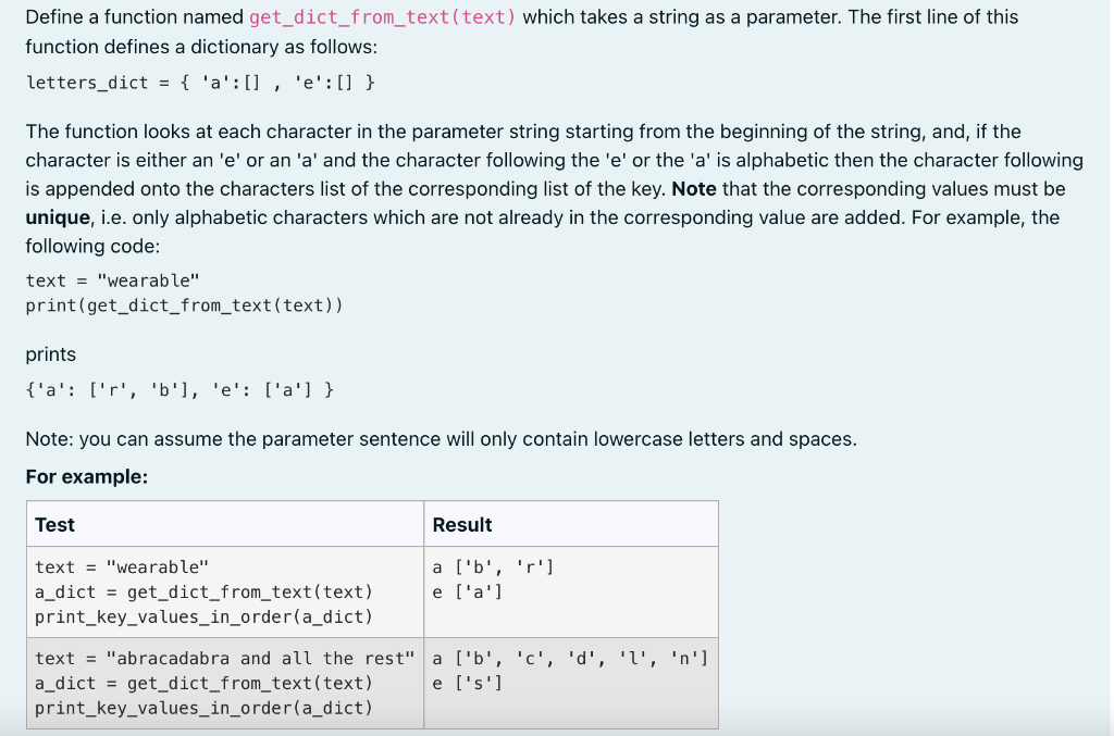 Solved Define a function named get_dict_from_text (text) | Chegg.com