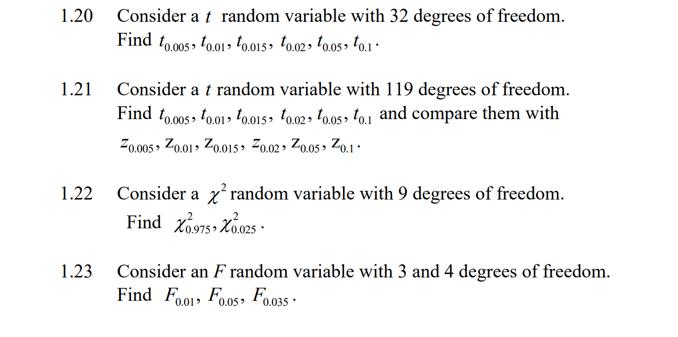 Solved 1.20 Consider a t random variable with 32 degrees of | Chegg.com