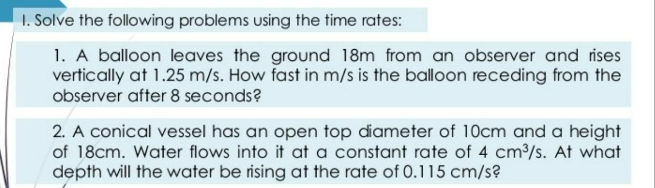 Solved I. Solve the following problems using the time rates: | Chegg.com
