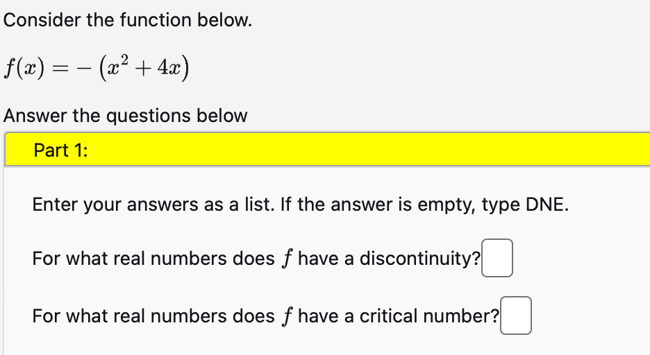 Solved Consider the function below.f(x)=-(x2+4x)Answer the | Chegg.com