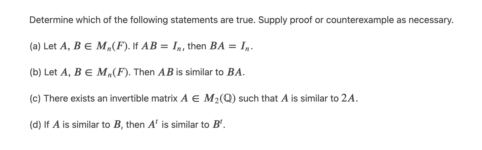 Solved Determine which of the following statements are true. | Chegg.com