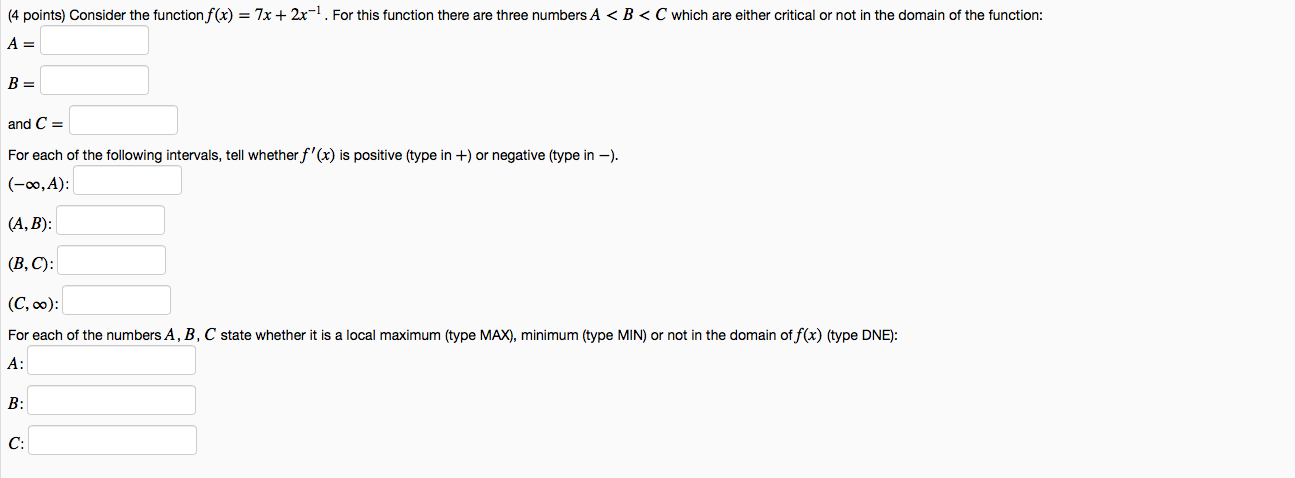 Solved (4 points) Consider the function f(x) = 7x + 2x-1. | Chegg.com