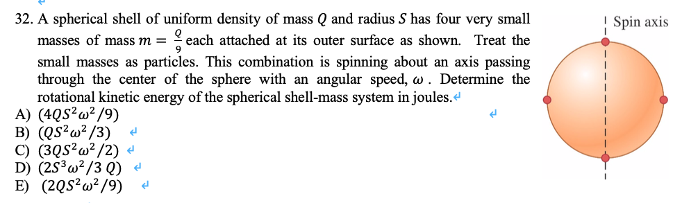 Solved 32. A spherical shell of uniform density of mass Q | Chegg.com