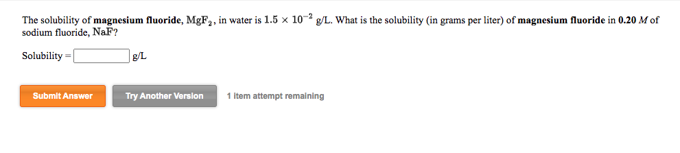 Solved The solubility of magnesium fluoride, MgF,, in water | Chegg.com