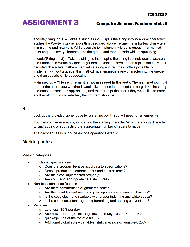 Solved CS1027 ASSIGNMENT 3 Computer Science Fundamentals II | Chegg.com