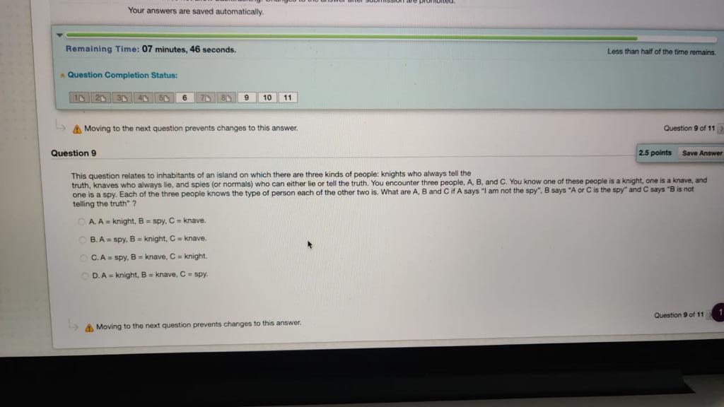 Solved Your answers are saved automatically. Remaining Time: | Chegg.com