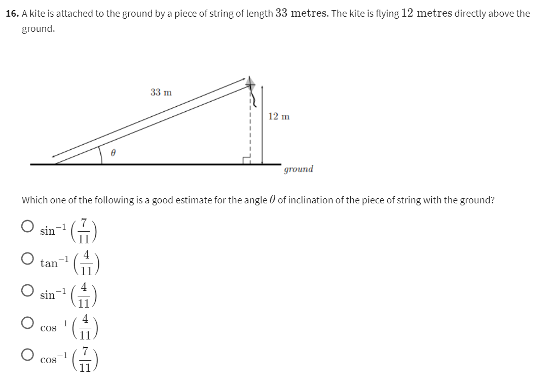 Solved Question 16A kite is attached to the ground by a | Chegg.com