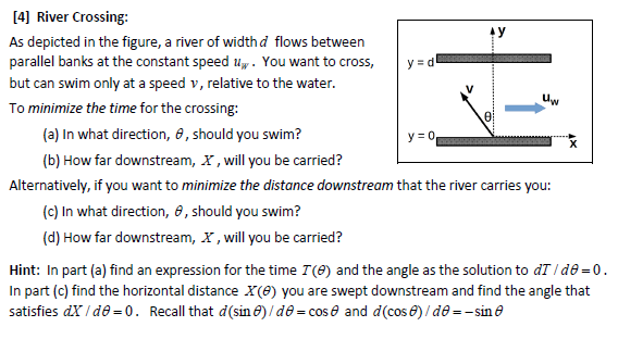 Solved y=d Uw [4] River Crossing: As depicted in the figure, | Chegg.com