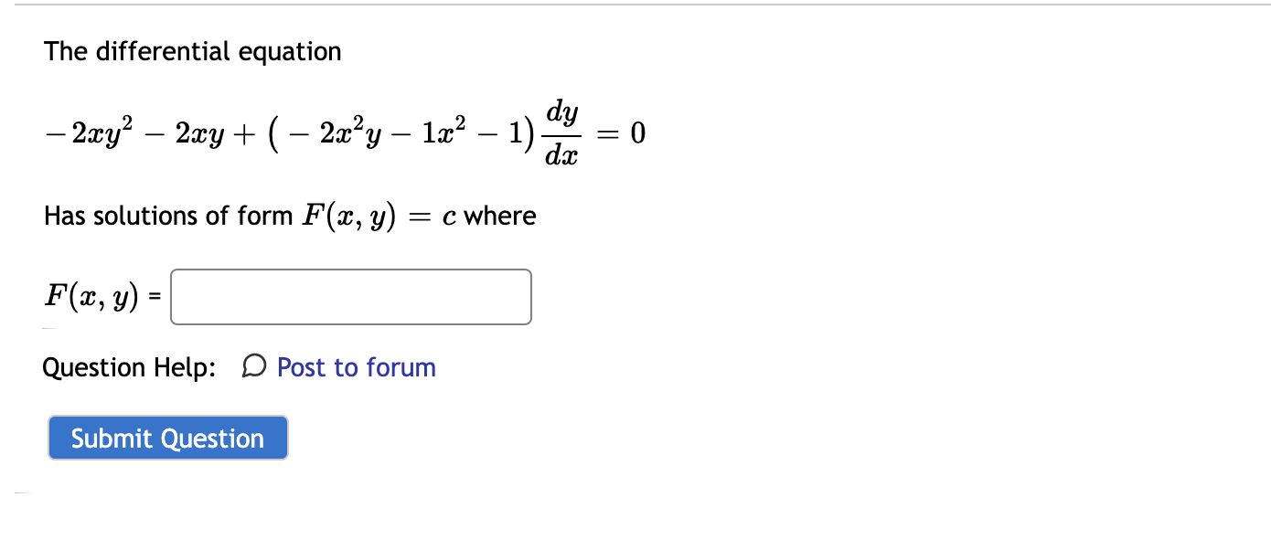 Solved The differential equation dy – 2xy– 2xy + ( - 2xy – | Chegg.com