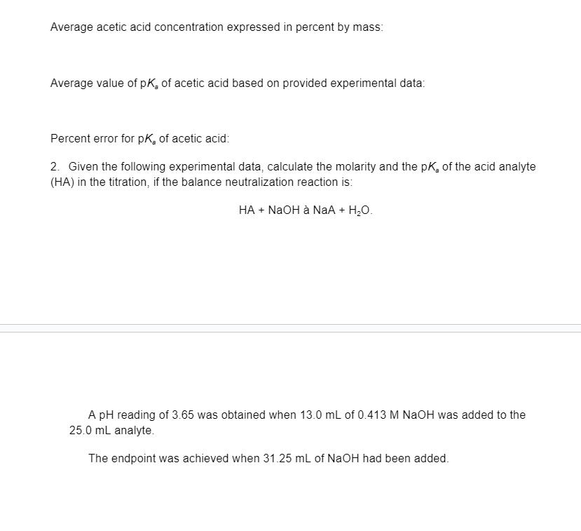 Solved Average calculated molarity of acetic acid: Average | Chegg.com