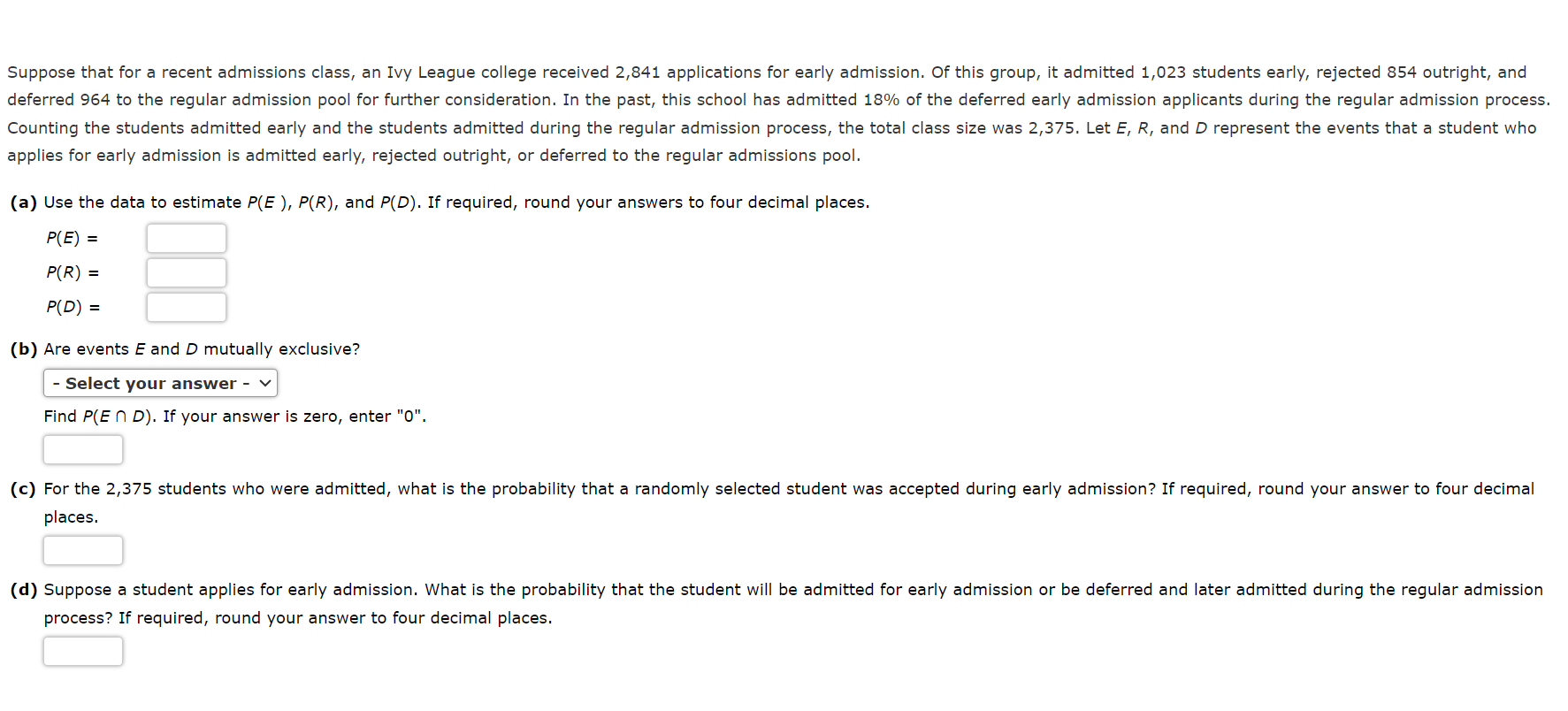 Solved Suppose that for a recent admissions class, an Ivy | Chegg.com