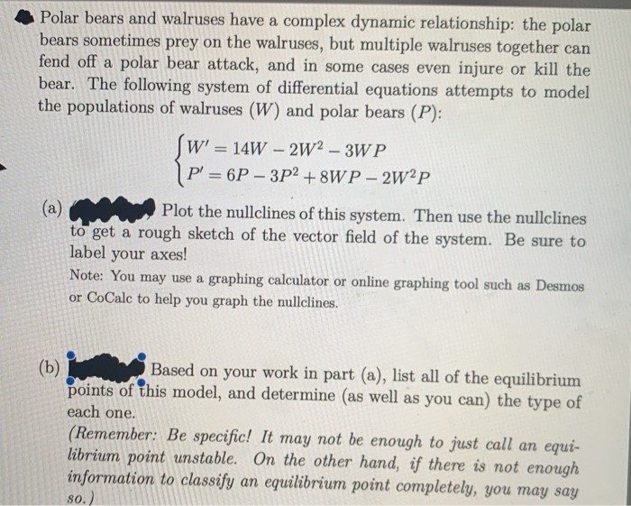 Solved Polar bears and walruses have a complex dynamic | Chegg.com