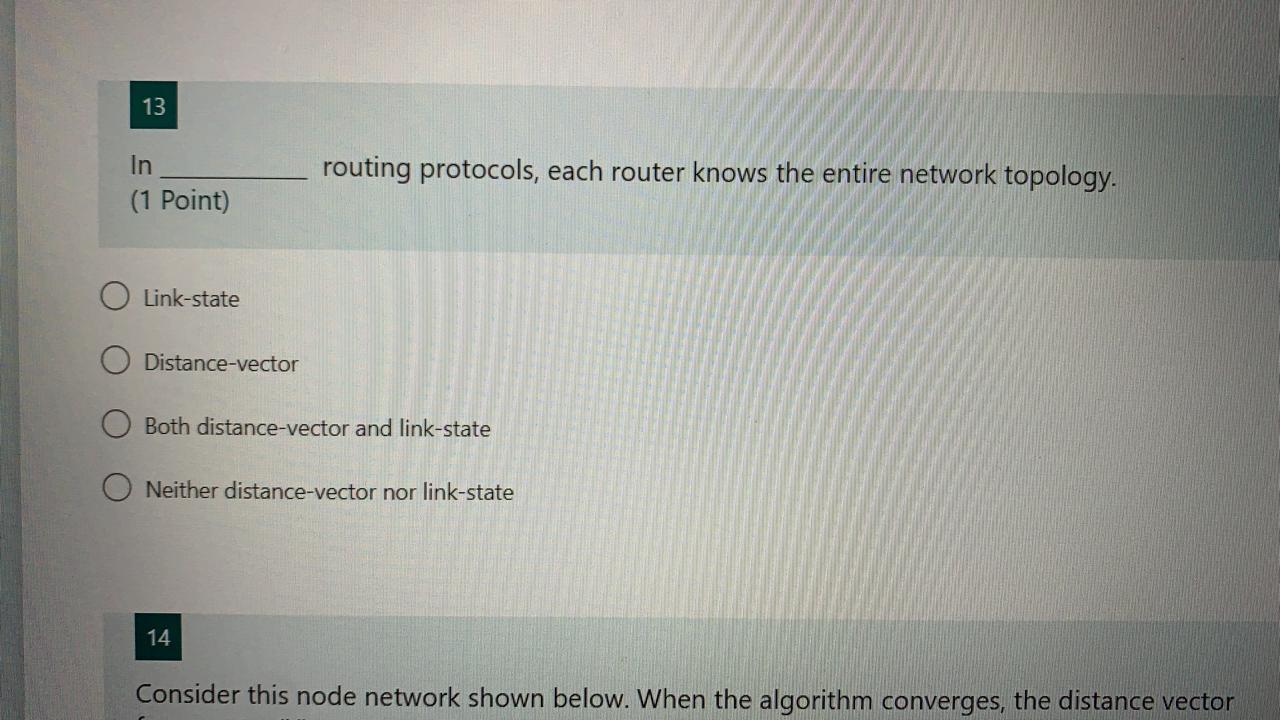 Solved 13 In (1 Point) routing protocols, each router knows | Chegg.com