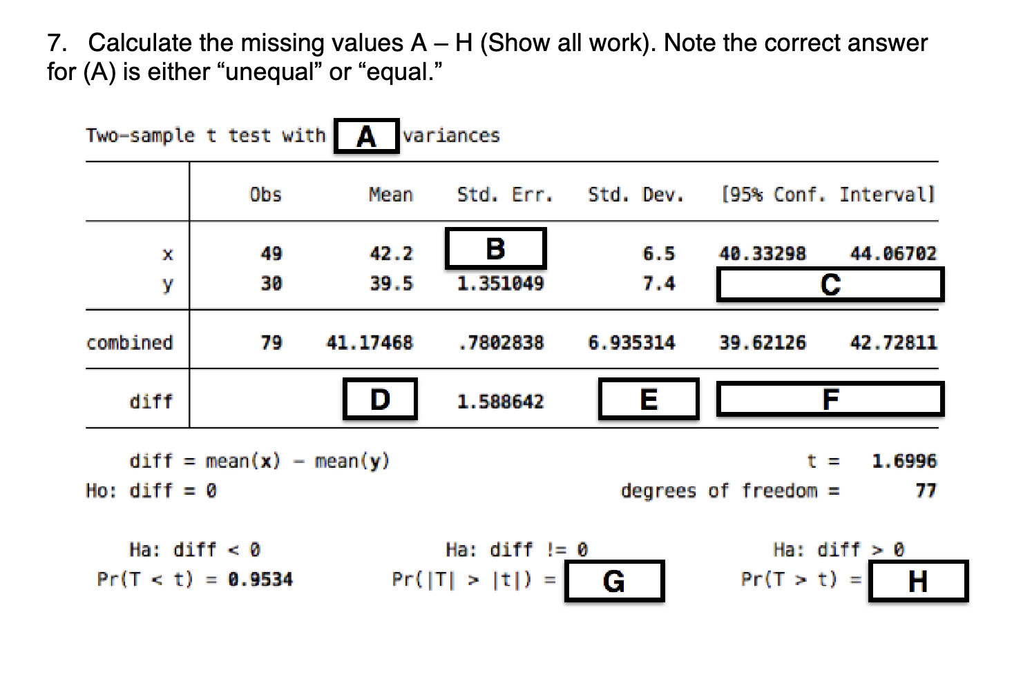 Solved 7. Calculate the missing values A−H (Show all work). | Chegg.com