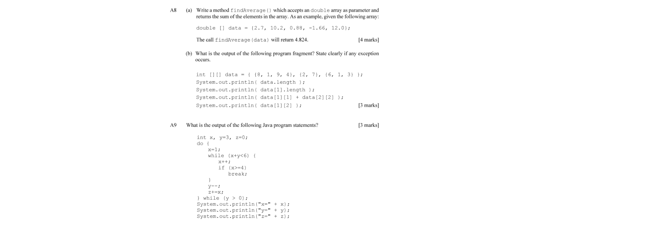 Solved A8 (a) Write a method findAverage () which accepts an | Chegg.com