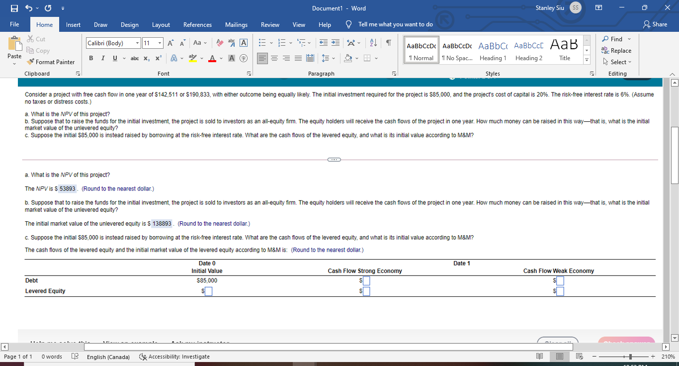 Solved BSU- Document1 - Word Stanley Siu SS Х File Home | Chegg.com